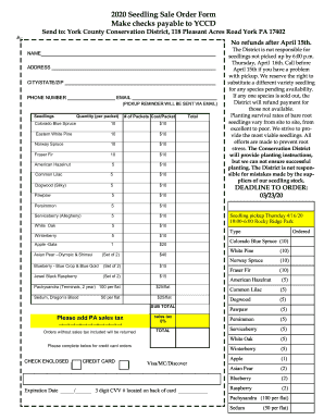 Fillable Online 2020 Seedling Sale Order Form Make checks payable to ...