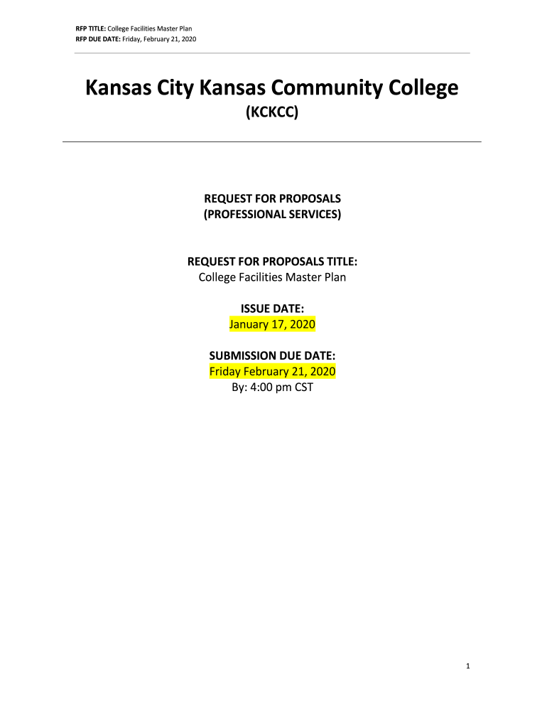 Fillable Online RFP KCKCC College Facilities Master Plan DraftMBV4 Fax Email Print - pdfFiller