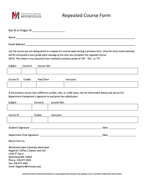 Fillable Online Repeated Course Form. MSUM Repeated Course form Fax ...