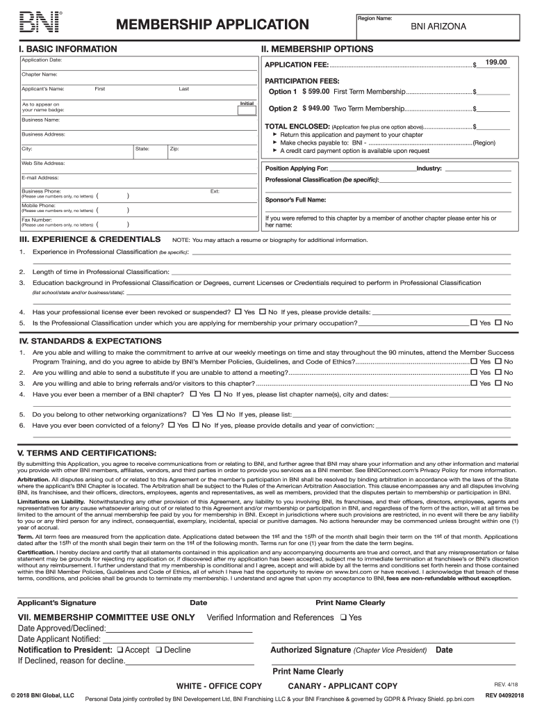 Fillable Online BNI ARIZONA Fax Email Print - pdfFiller