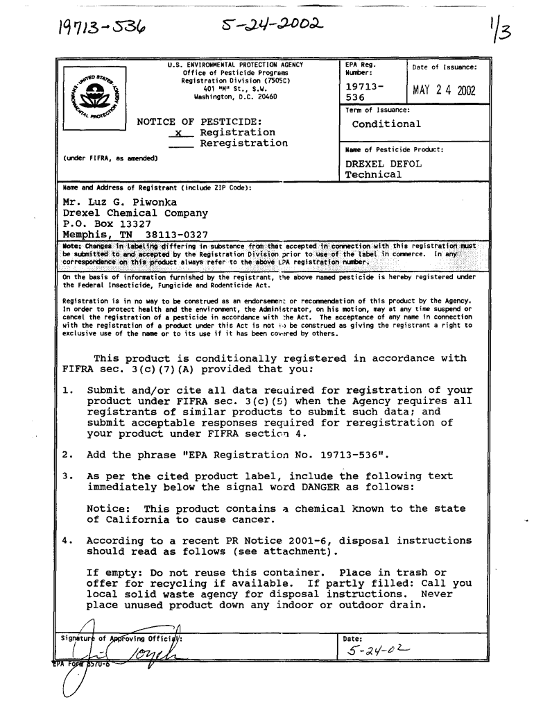 Fillable Online U.S. EPA, Pesticide Product Label, DREXEL DEFOL ...