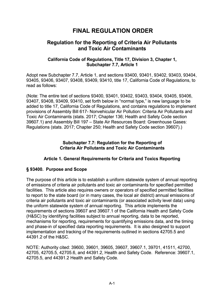 Fillable Online FINAL REGULATION ORDER. Regulation for the Reporting of ...