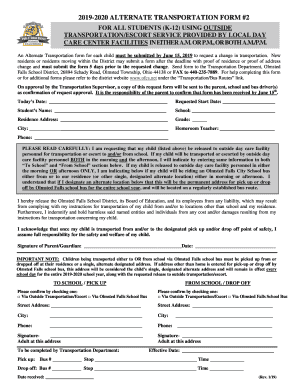 Fillable Online 2019-2020 ALTERNATE TRANSPORTATION FORM #2 Fax Email ...