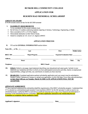 Fillable Online bunker hill community college application for rukmini ...