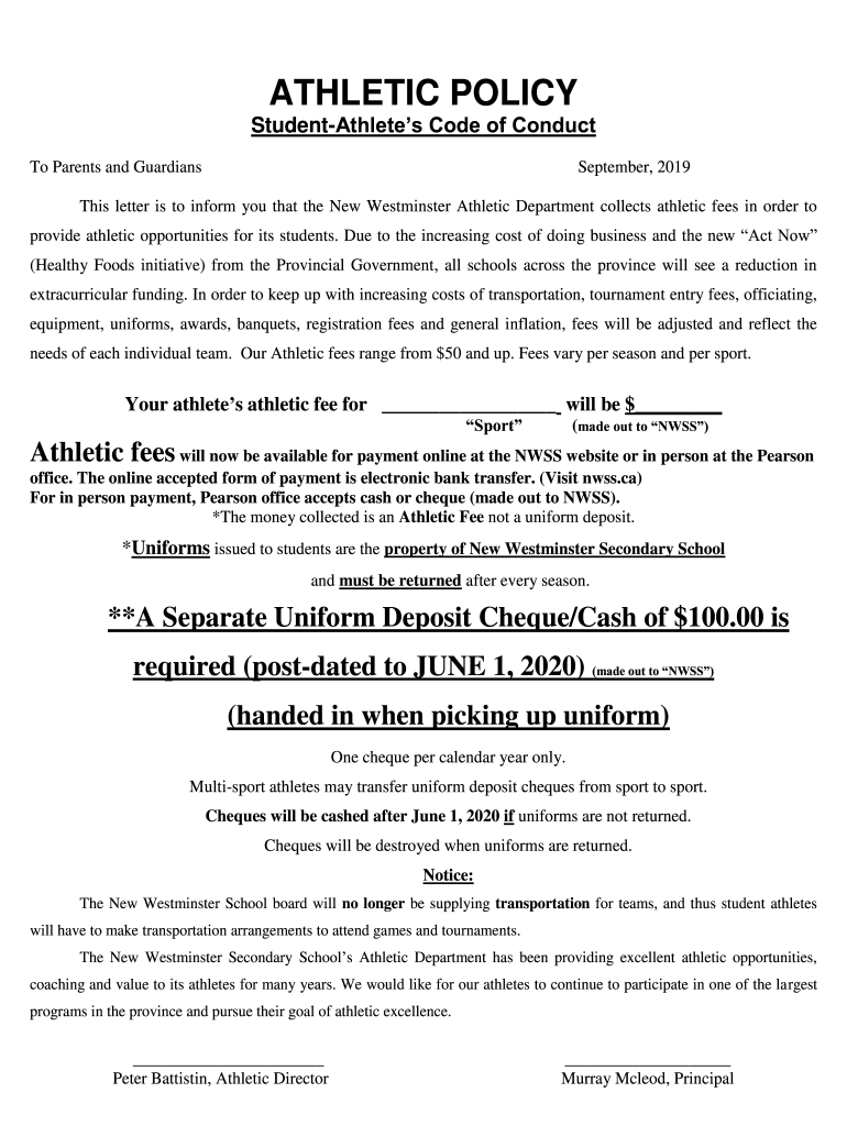 Fillable Online Student-Athletes Code of Conduct Fax Email Print ...