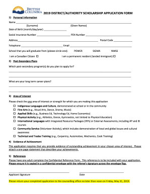 Fillable Online District Authority Scholarship Application Form Fax ...