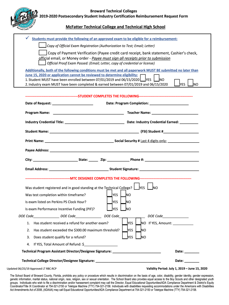 Fillable Online McFatter Technical College and Technical High School ...