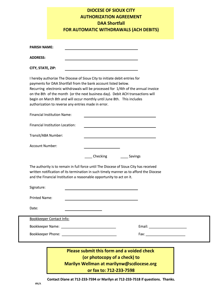 Fillable Online ACH Electronic (Direct Deposit form) - St Leo Church ...