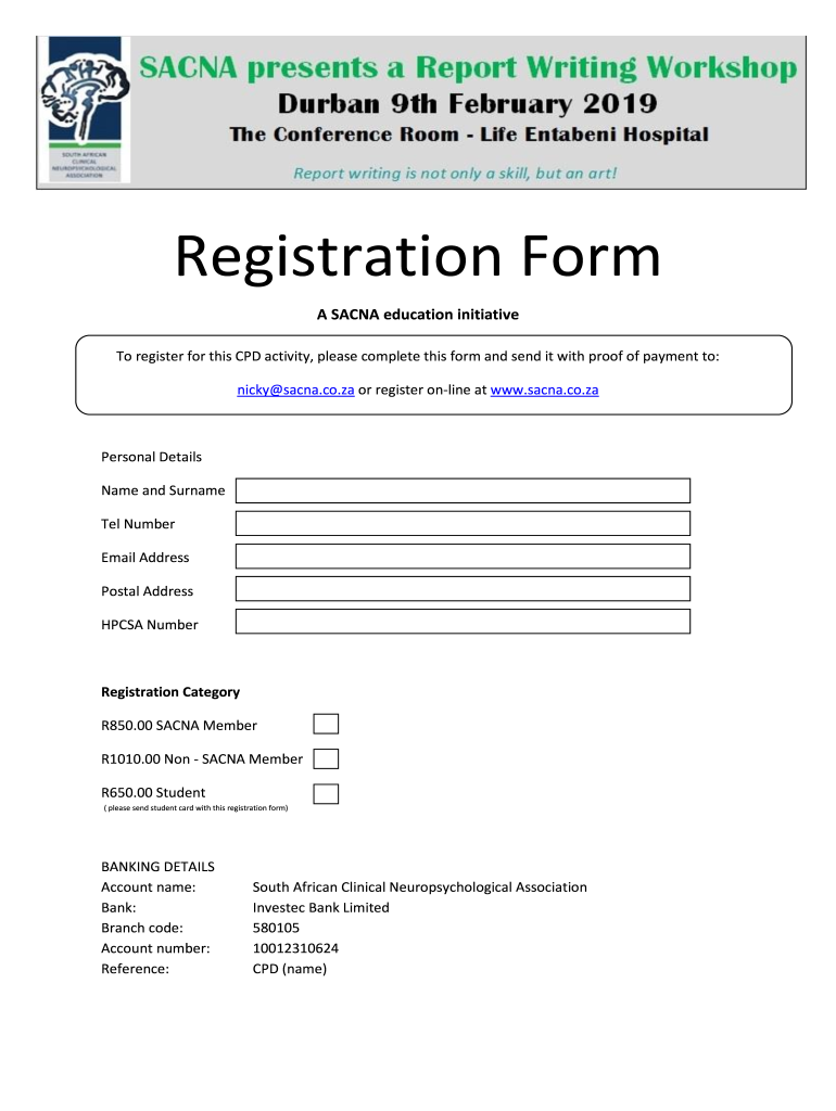 Fillable Online Registration Form - SACNA Fax Email Print - pdfFiller