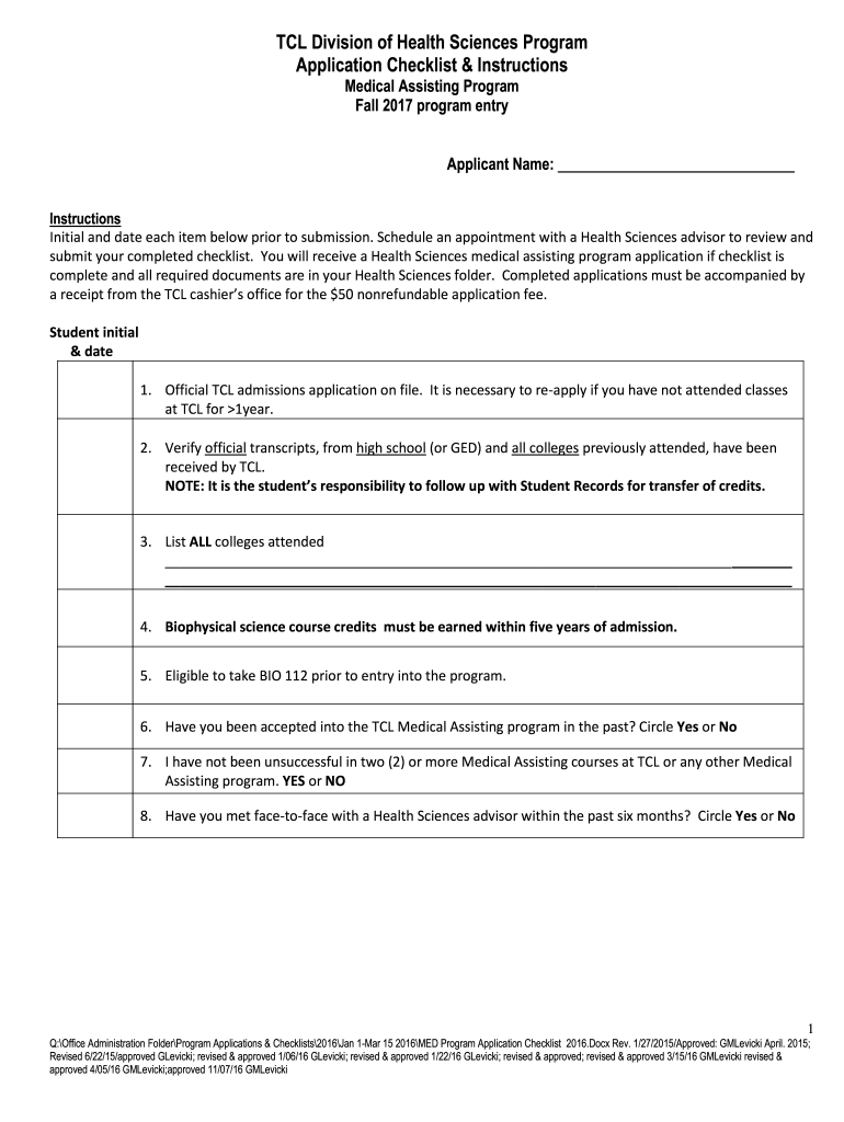 Fillable Online Medical Assisting Program Weighted Admission Score ...