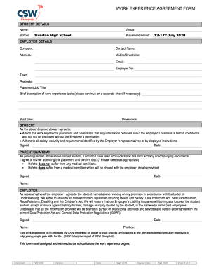 Fillable Online WORK EXPERIENCE AGREEMENT FORM Fax Email Print - pdfFiller