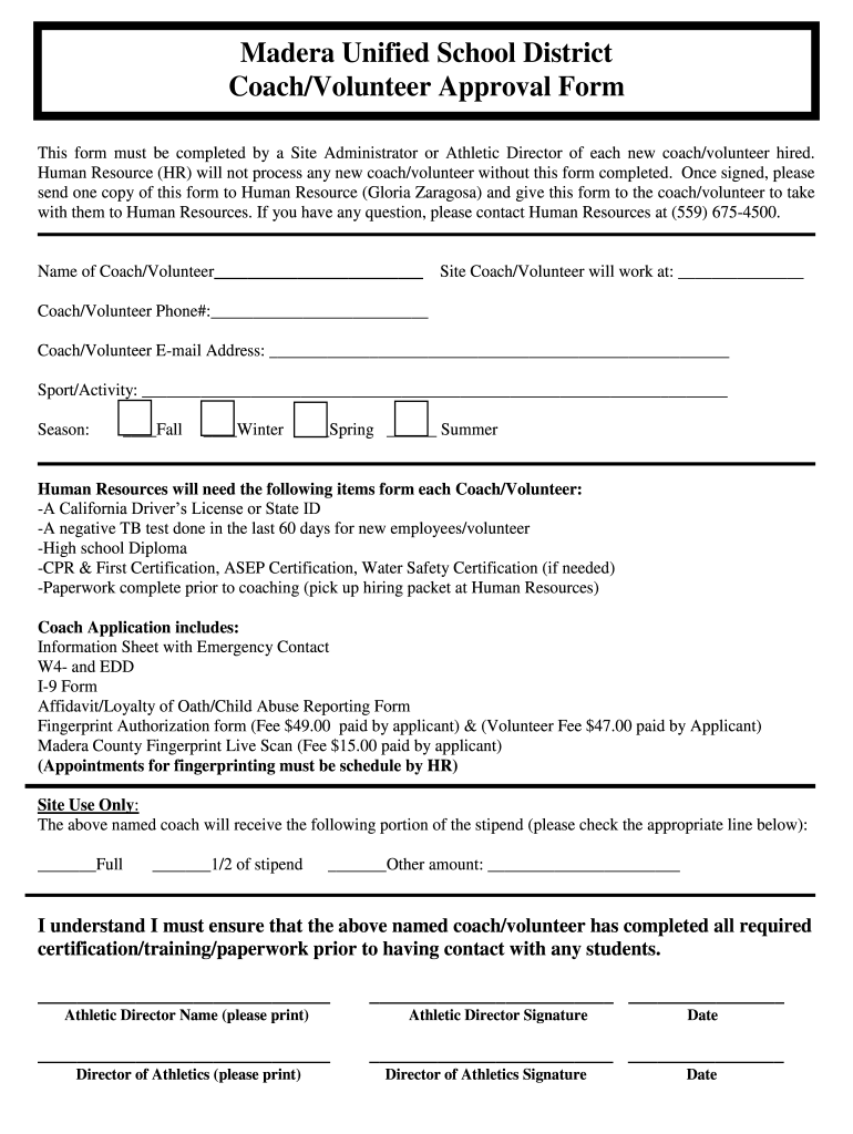 Fillable Online Coach/Volunteer Approval Form Fax Email Print - pdfFiller