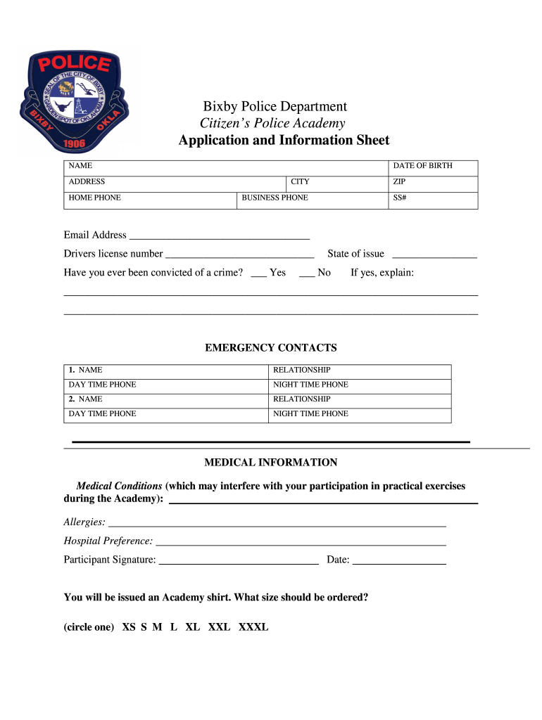 Fillable Online pflugerville police department citizens police academy ...
