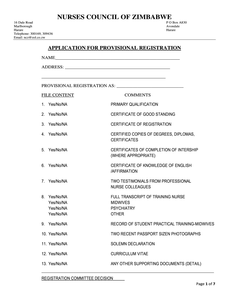 Nurses Council Of Zimbabwe Online Registration - Fill Online, Printable ...