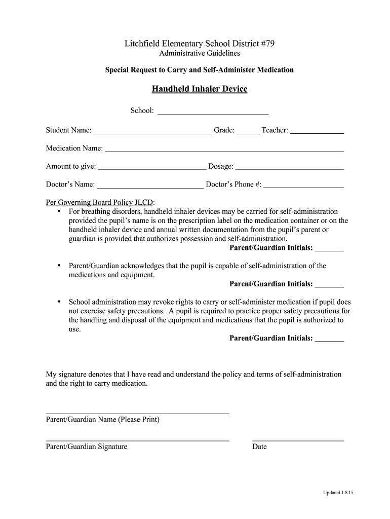 Fillable Online Request to Carry Medication Form Handheld Inhaler ...