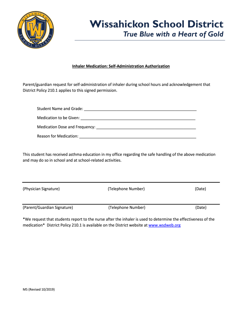Fillable Online Inhaler Medication: Self-Administration Authorization ...
