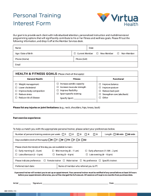 Fillable Online Personal Training Interest Form - Virtua Fitness ...