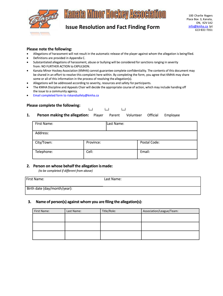Fillable Online Issue Resolution and Fact Finding Form Fax Email Print ...