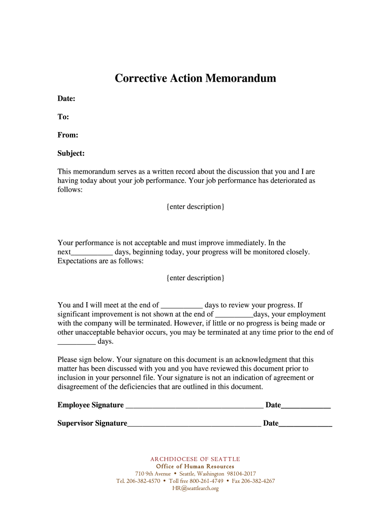 Fillable Online Corrective Action Memorandum Fax Email Print - pdfFiller