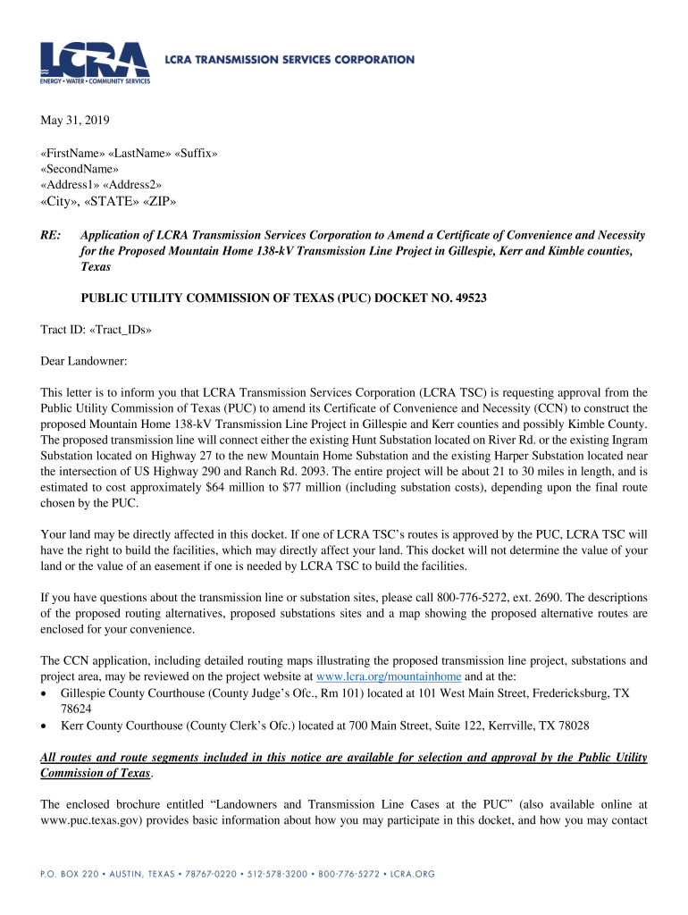 Fillable Online Application of LCRA Transmission Services Corporation ...