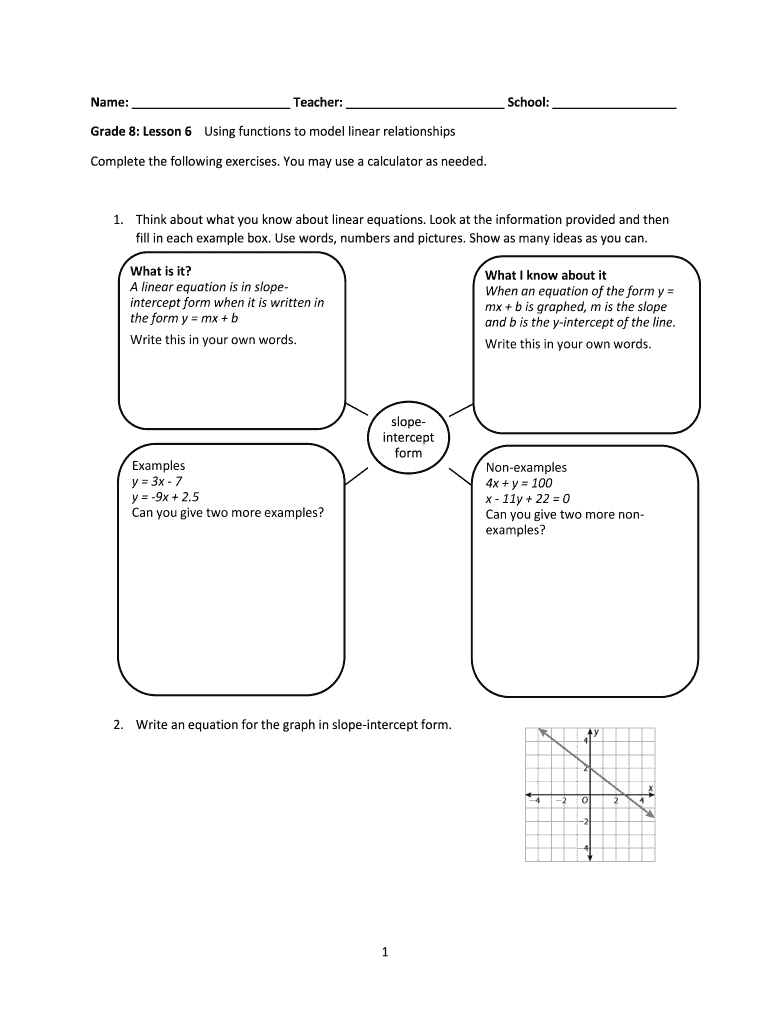 Fillable Online Grade 8: Lesson 6 Using functions to model linear ...