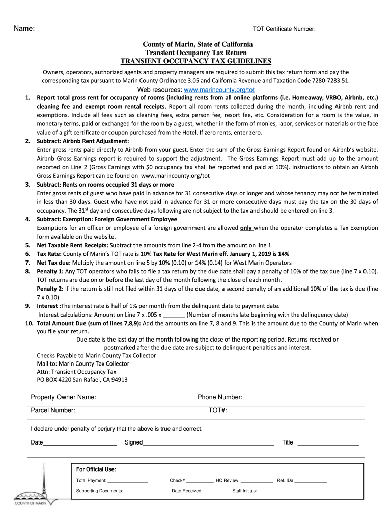 Fillable Online TOT Certificate Number: Fax Email Print - pdfFiller