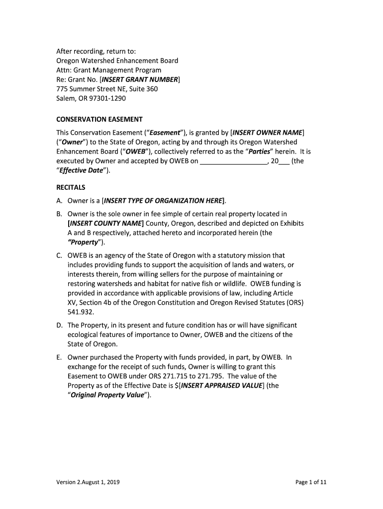 Fillable Online Fee Acquisition Conservation Easement Template, non-ADA Fax Email Print - pdfFiller