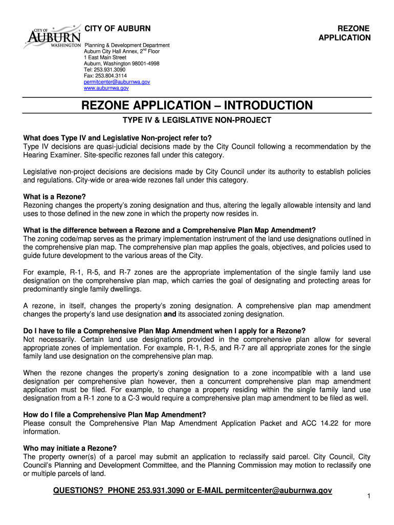 Fillable Online REZONE APPLICATION INTRODUCTION Fax Email Print - pdfFiller