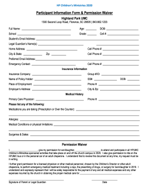 Fillable Online Participant Information Form & Permission Waiver Fax Email Print - pdfFiller