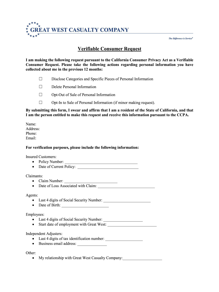 Fillable Online The CCPA 's 'Verifiable Consumer Request ' Requirement ...