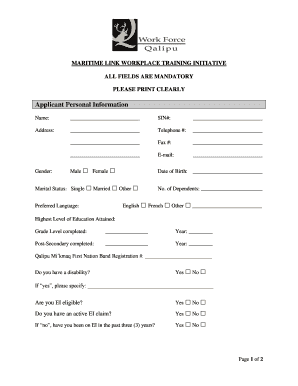 Fillable Online Application form - Qalipu Mi'kmaq - First Nation Band ...