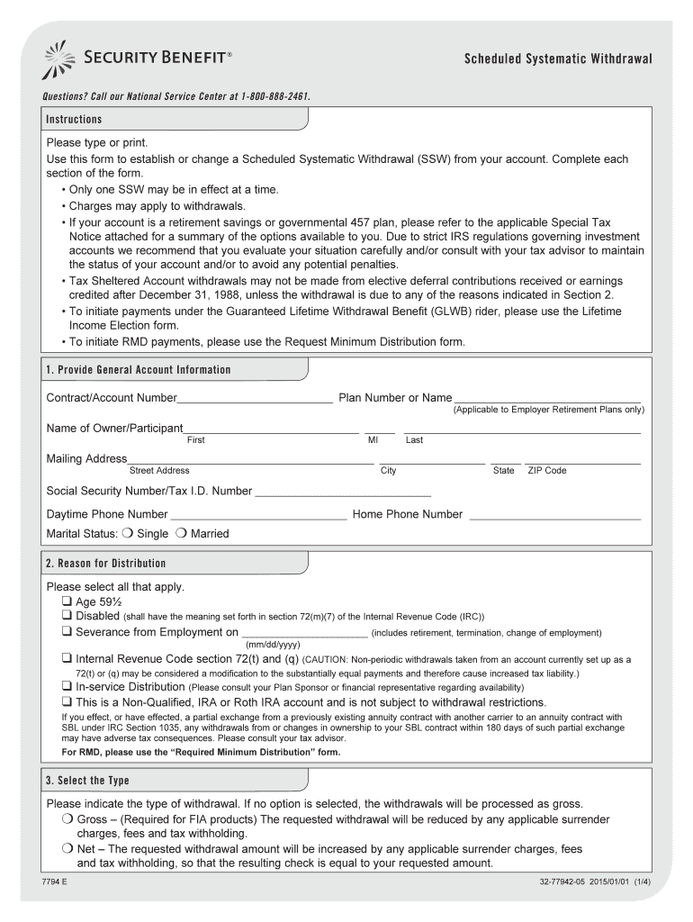 Fillable Online 32-77942-05 Scheduled Systematic Withdrawal ... - Security Benefit Fax Email ...