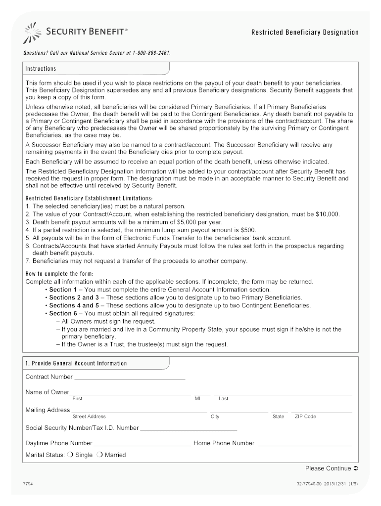 Fillable Online Restricted Beneficiary Designation - Total Value Annuity Fax Email Print - pdfFiller