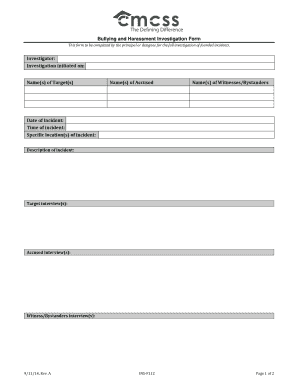 Fillable Online Bullying and Harassment Investigation Form Name(s) of ...