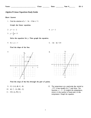 Fillable Online staff cmcss Algebra 8 Linear Equations Study Guide ...