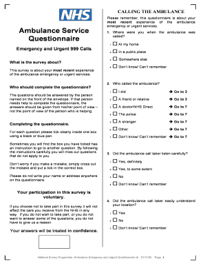 Fillable Online Ambulance Service Questionnaire Fax Email Print - pdfFiller