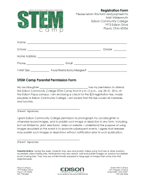 Fillable Online Registration Form STEM Camp Parental Permission Form ...