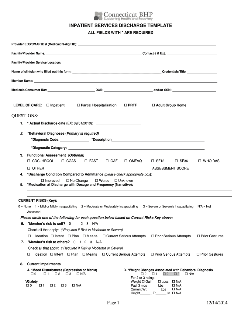 Fillable Online Discharge Template Inpatient Services Fax Email Print ...