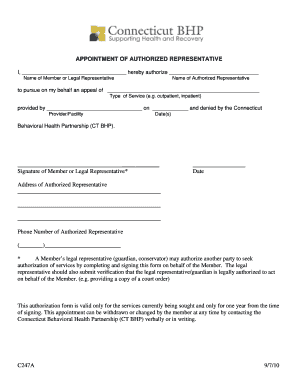 Fillable Online Appointment of Authorized Representative Form 080806 ...