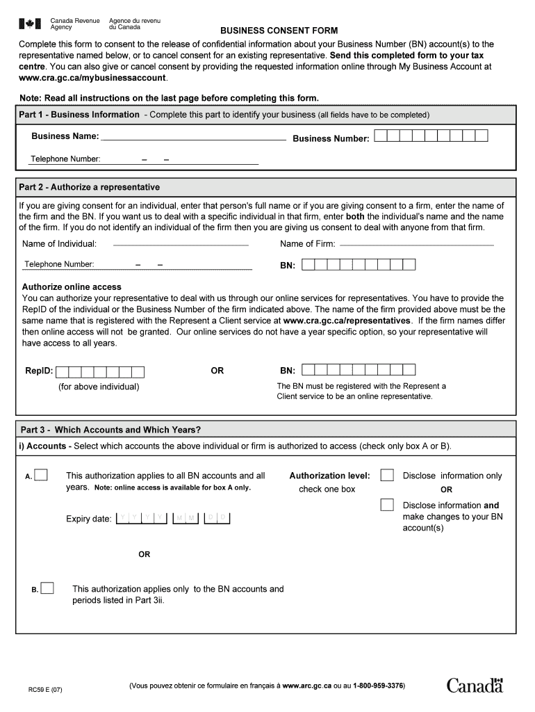 Fillable Online Business Consent Form - PTC Canada Fax Email Print ...