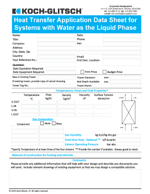 Fillable Online Heat Transfer Application Data Sheet for Systems ...