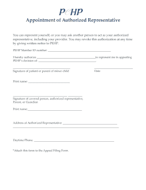 Fillable Online pehp Authorized Representative Form - Pehp Fax Email ...