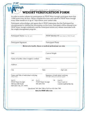 Fillable Online pehp WEIGHT VERIFICATION FORM Fax Email Print - pdfFiller