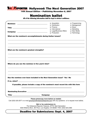 Fillable Online Nomination ballot - The Hollywood Reporter Fax Email ...