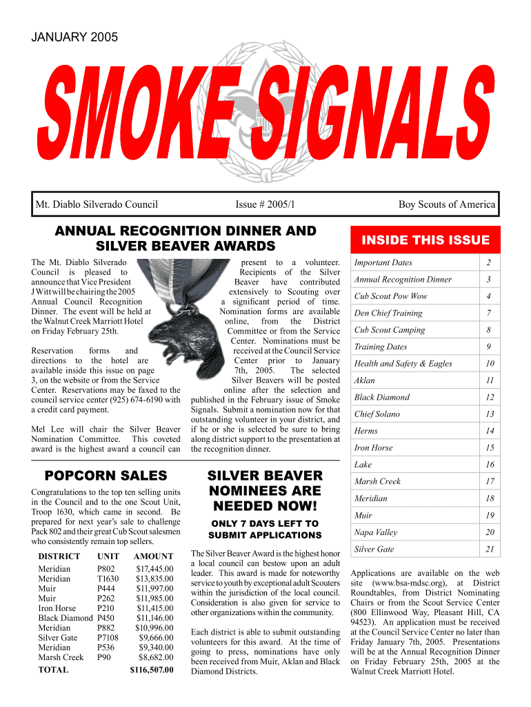 Fillable Online ANNUAL RECOGNITION DINNER AND SILVER BEAVER AWARDS ... Fax Email Print - pdfFiller