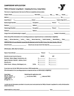 Fillable Online lbymca CAMPERSHIP APPLICATION - YMCA of Greater Long Beach - lbymca Fax Email ...