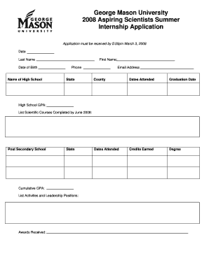 Fillable Online mason gmu George Mason University 2008 Aspiring ...