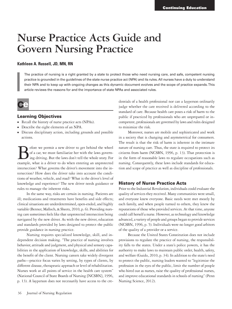 Fillable Online ncsbn Nurse Practice Acts Guide and Govern Nursing ...