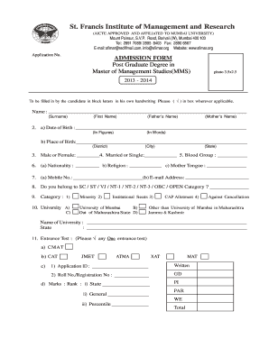 Fillable Online sfimar MMS Admission Form.pdf - St. Francis Institute ...