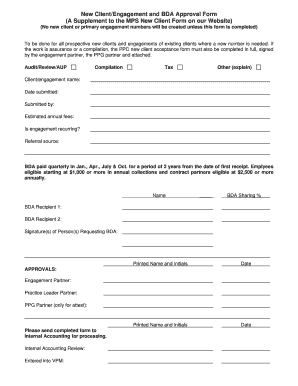 Fillable Online New Client/Engagement and BDA Approval Form - Marks ...